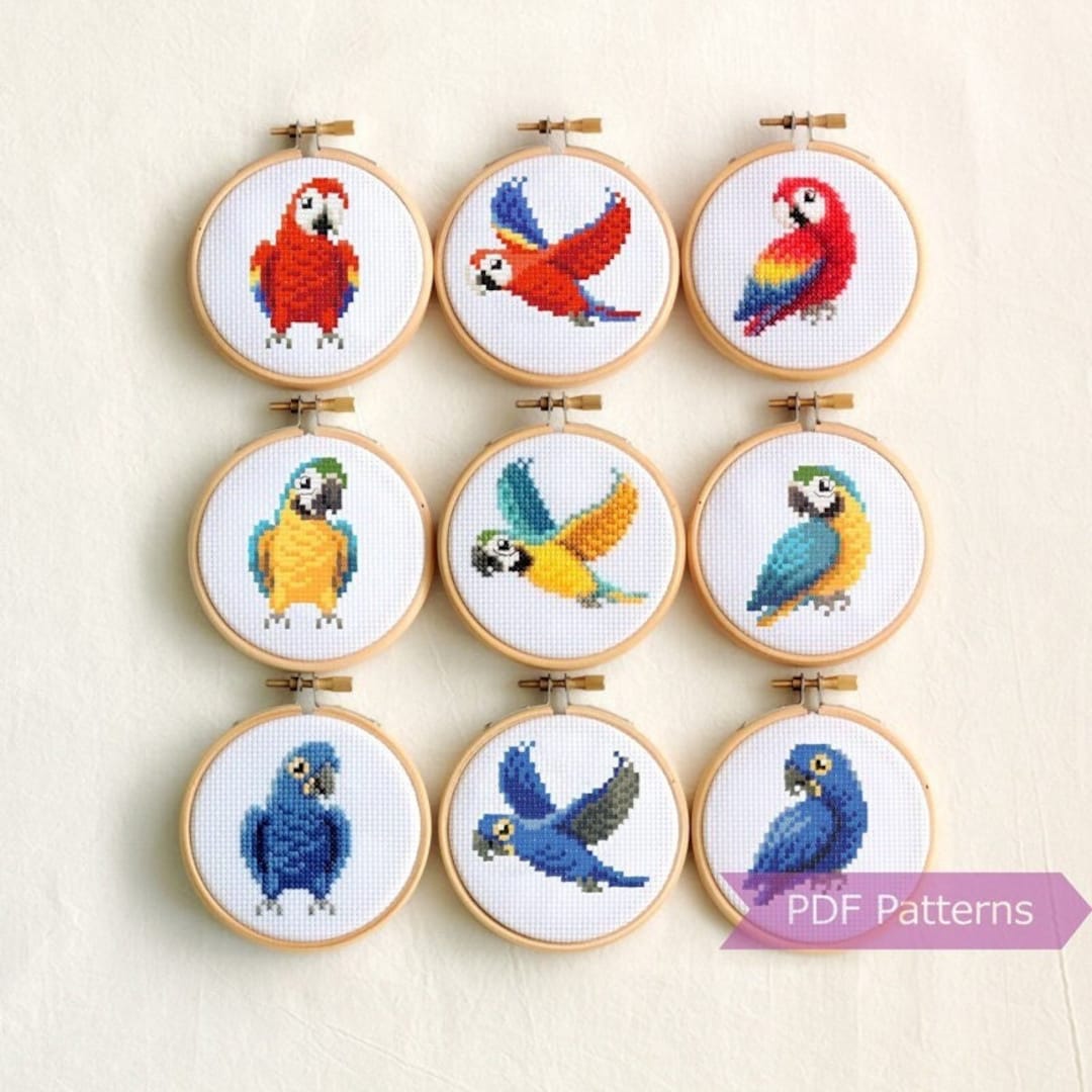 Macaw Cross Stitch Pattern PDF Mega Bundle - Scarlet + Blue-and-yellow ...