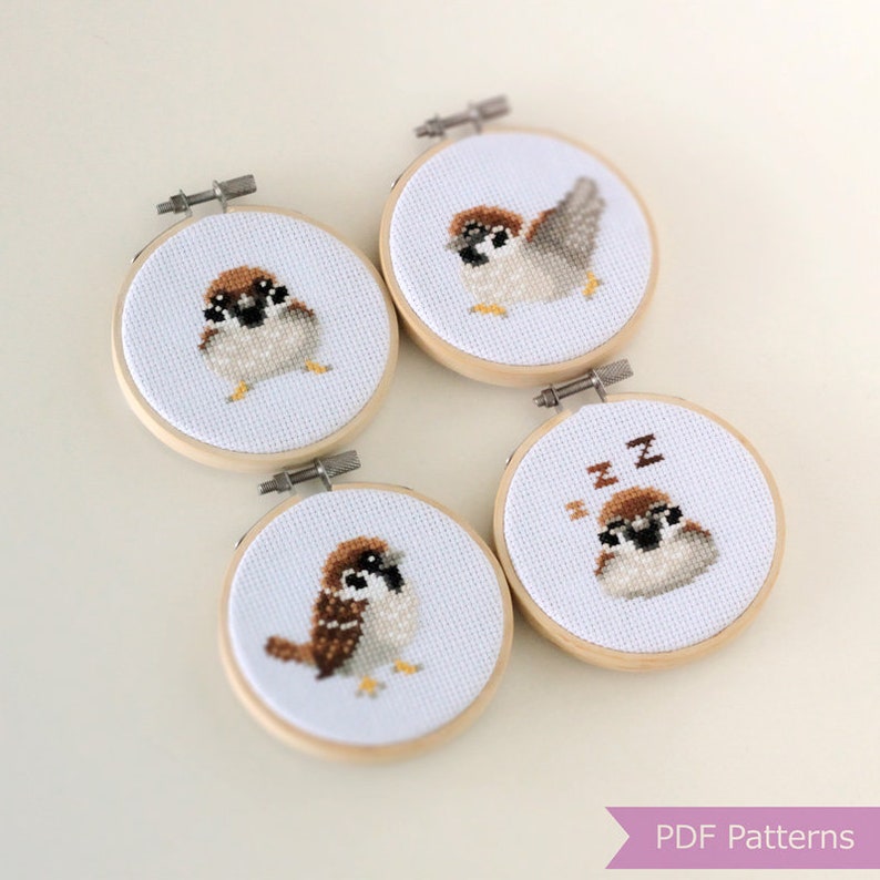Sparrow Cross Stitch Pattern PDF Bundle - Set of 4 Sparrow Patterns ...