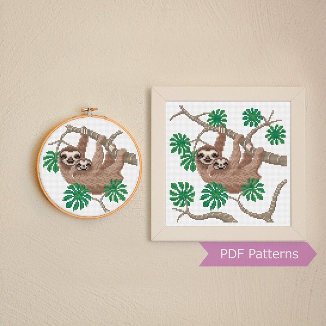 Three-toed Sloth Cross Stitch Pattern PDF - Sloth Embroidery - Instant ...