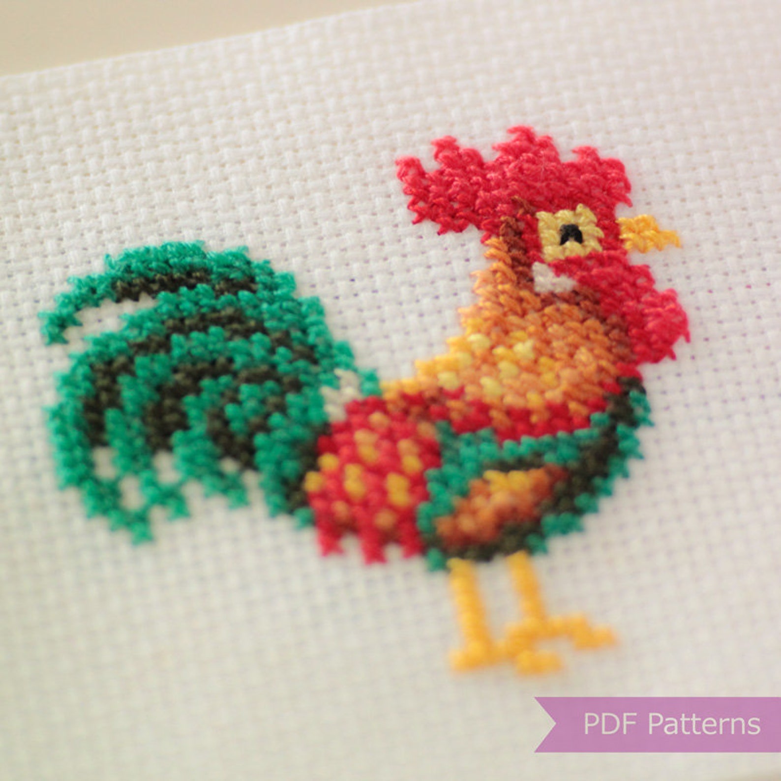 Happy Rooster Cross Stitch Pattern PDF Bundle Running Standing Rooster ...