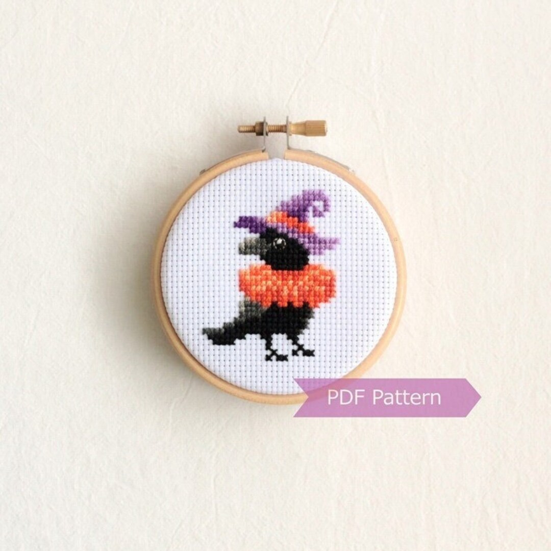 Crow Wearing Costume Cross Stitch PDF - Halloween Crow Embroidery ...