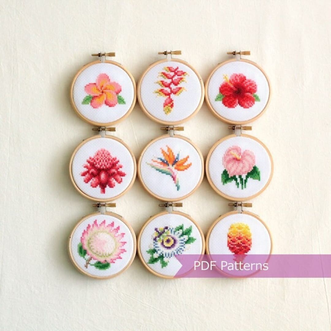 Tropical Flowers Cross Stitch Pattern Bundle - Set of 9 Tropical ...