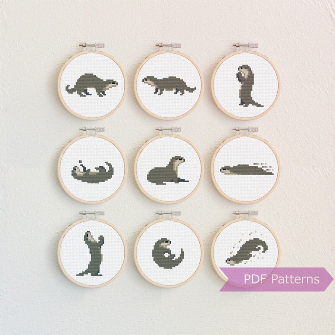 Playful Otter Cross Stitch Pattern PDF Bundle - Set of 9 Otter Patterns ...
