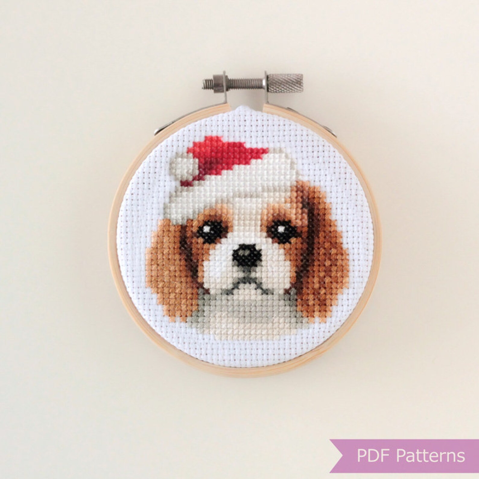 Cavalier King Charles Spaniels Wearing Santa Hat Cross Stitch PDF ...