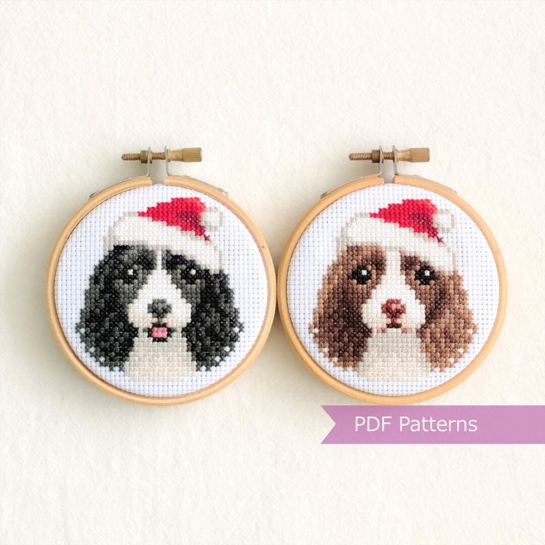 English Springer Spaniel Wearing Santa Hat Cross Stitch PDF - Christmas ...