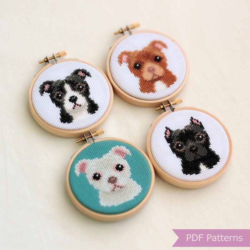 Pitbull Cross Stitch Pattern PDF Bundle B Pitbull Embroidery | Etsy