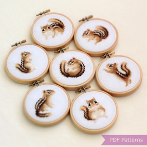 Chipmunks Cross Stitch Pattern Bundle - Set of 7 Chipmunk Embroidery ...