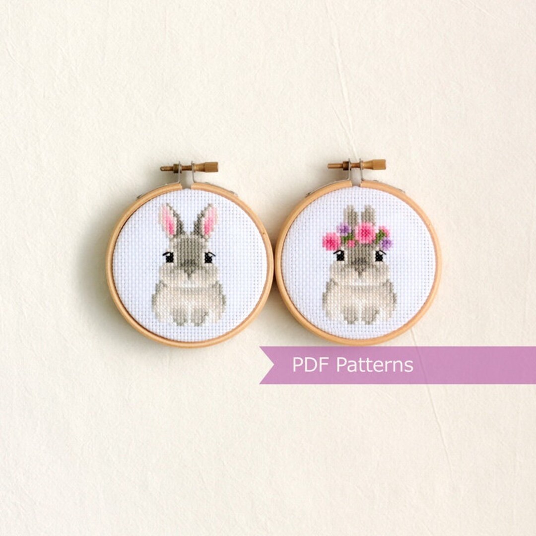Gray Rabbit Cross Stitch Pattern PDF Bundle - Bunny + Bunny Wearing ...