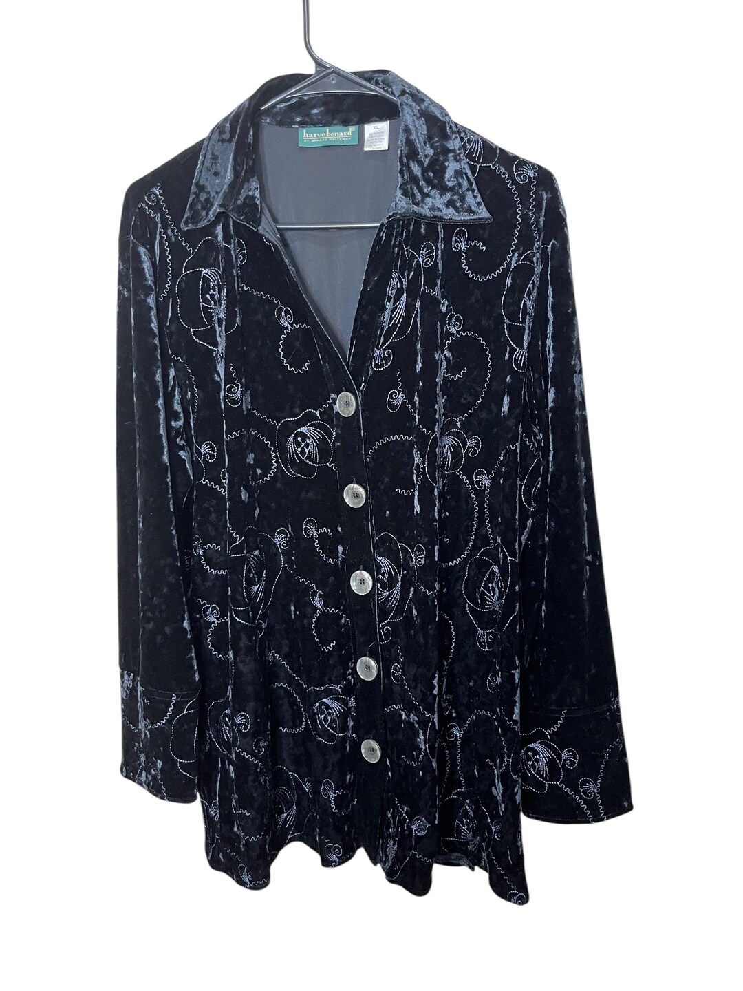 Vintage Harve Benard Black Velvet Button Down Shirt Blouse Size XL - Etsy