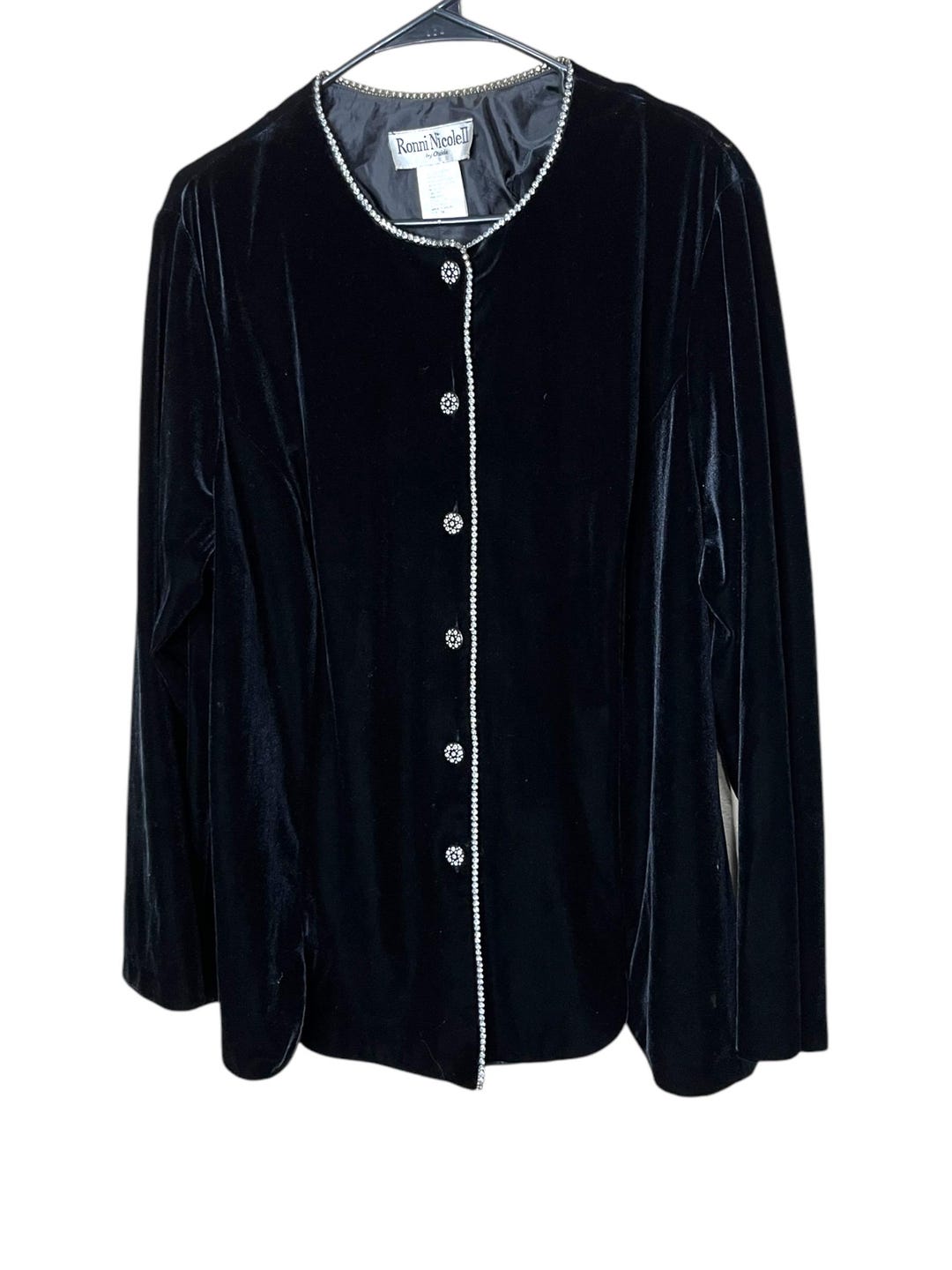 Vintage Ronni Nicole II by Ouida Black Velvet Rhinestone Button Down ...