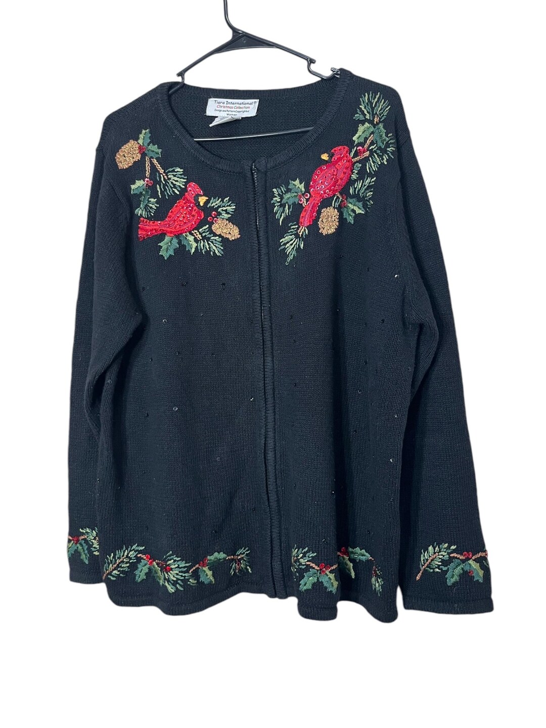Vintage Tiara Christmas Cardigan Sweater Cardinal Bird Embroidery Size ...
