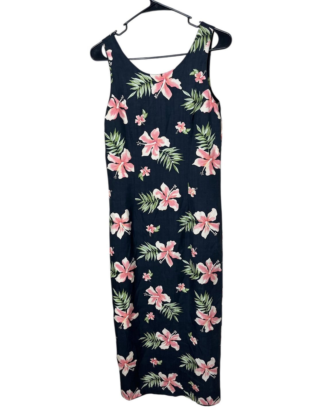 Pineapple Moon Gray Floral Silk Maxi Sleeveless Dress Vintage Pink ...
