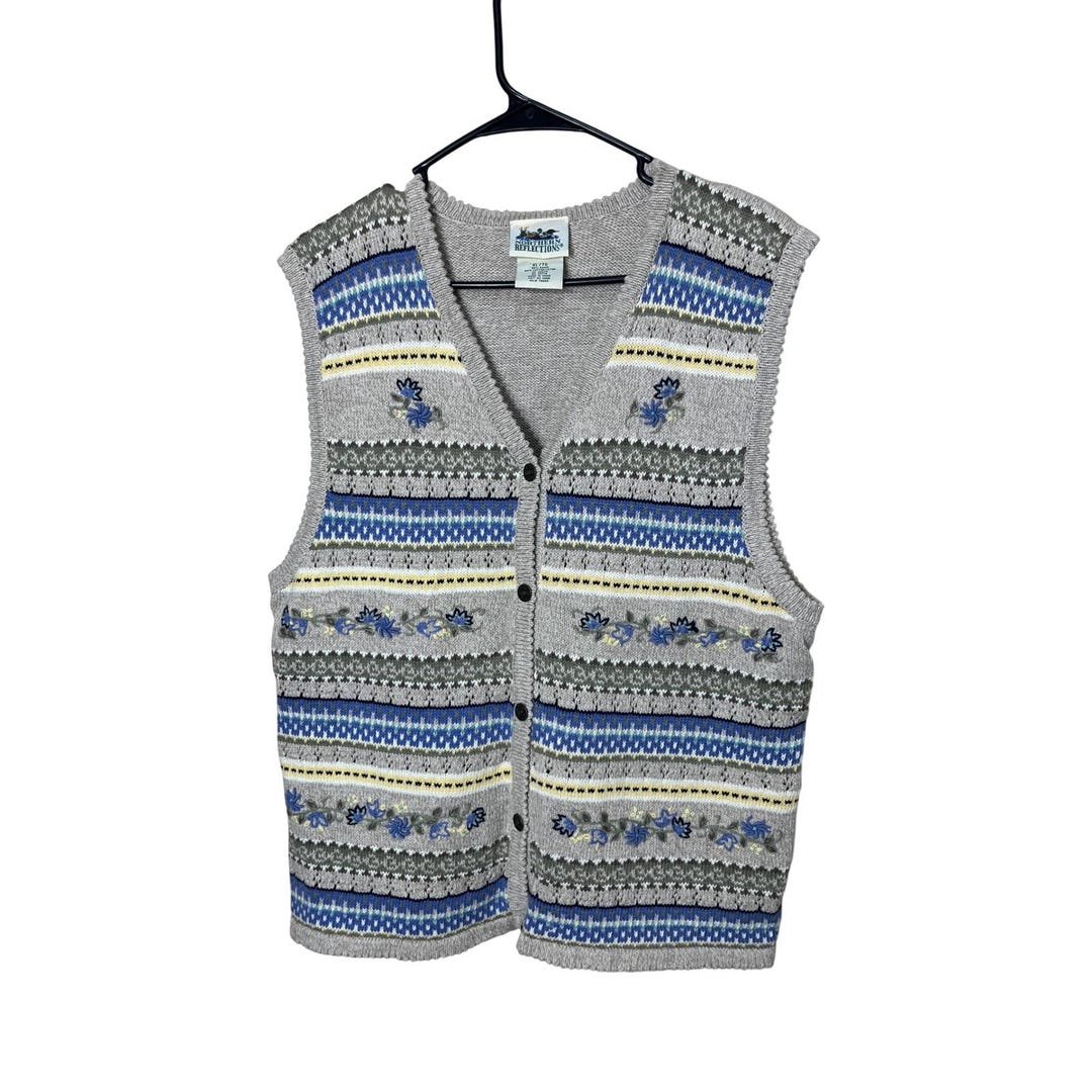 Vintage Northern Reflections Floral Knit Vest XL Sweater Button up Top ...