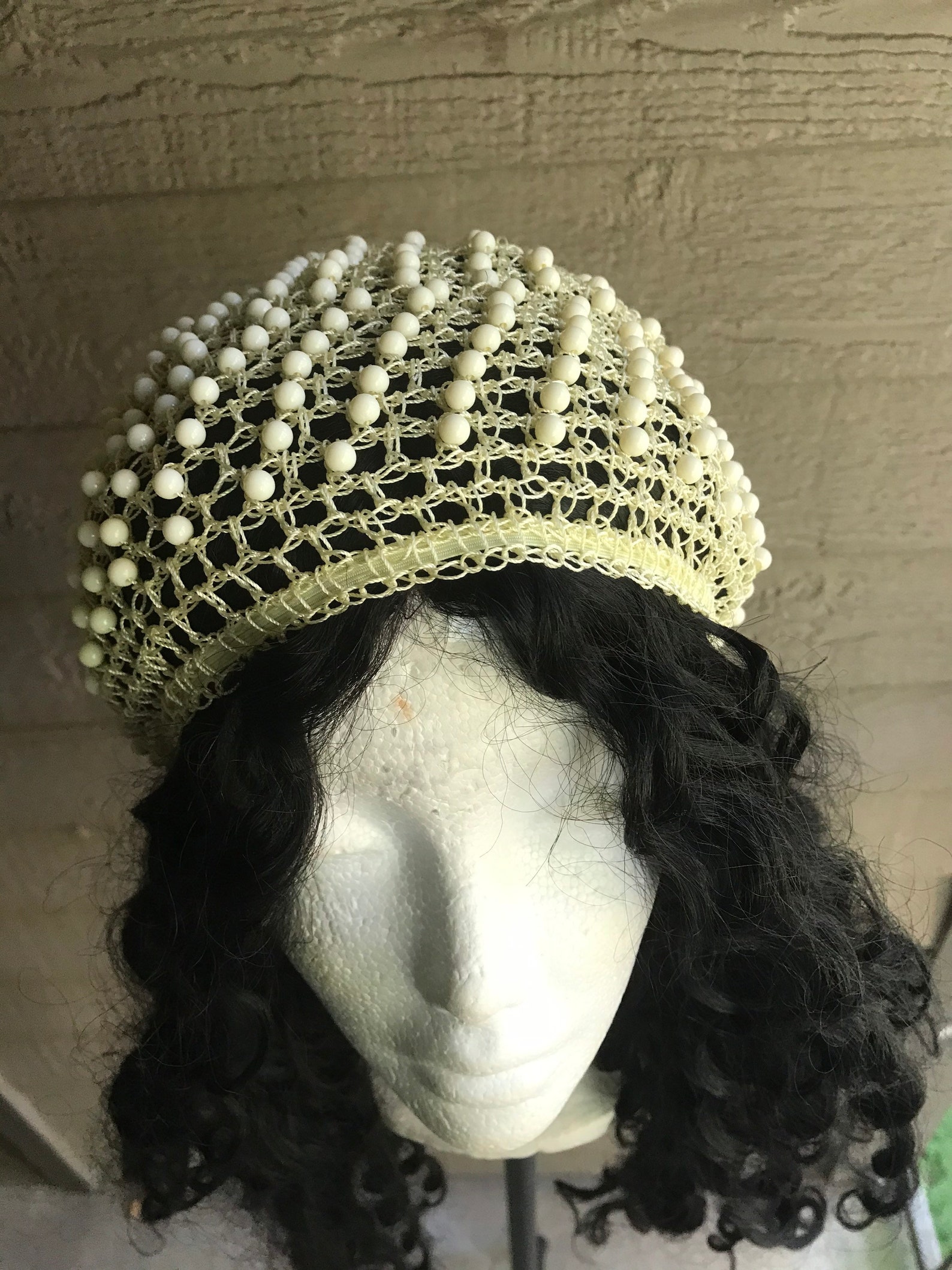 White Crochet Hair Net/ Snood With Ivory Pearl Beads - Etsy