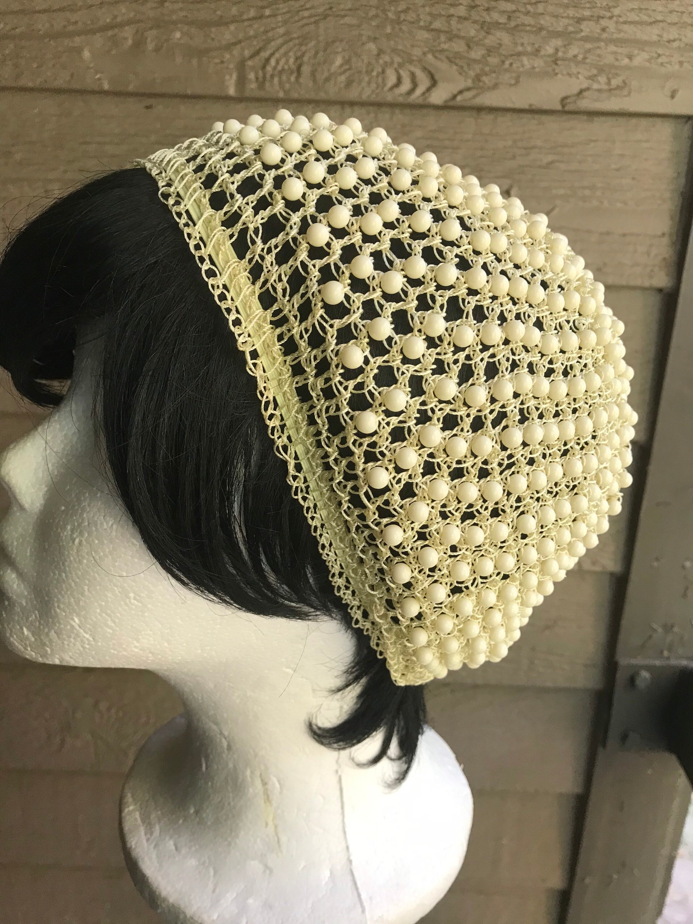 White Crochet Hair Net/ Snood With Ivory Pearl Beads - Etsy