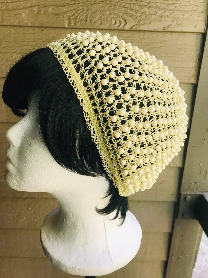 White Crochet Hair Net/ Snood With Ivory Pearl Beads - Etsy