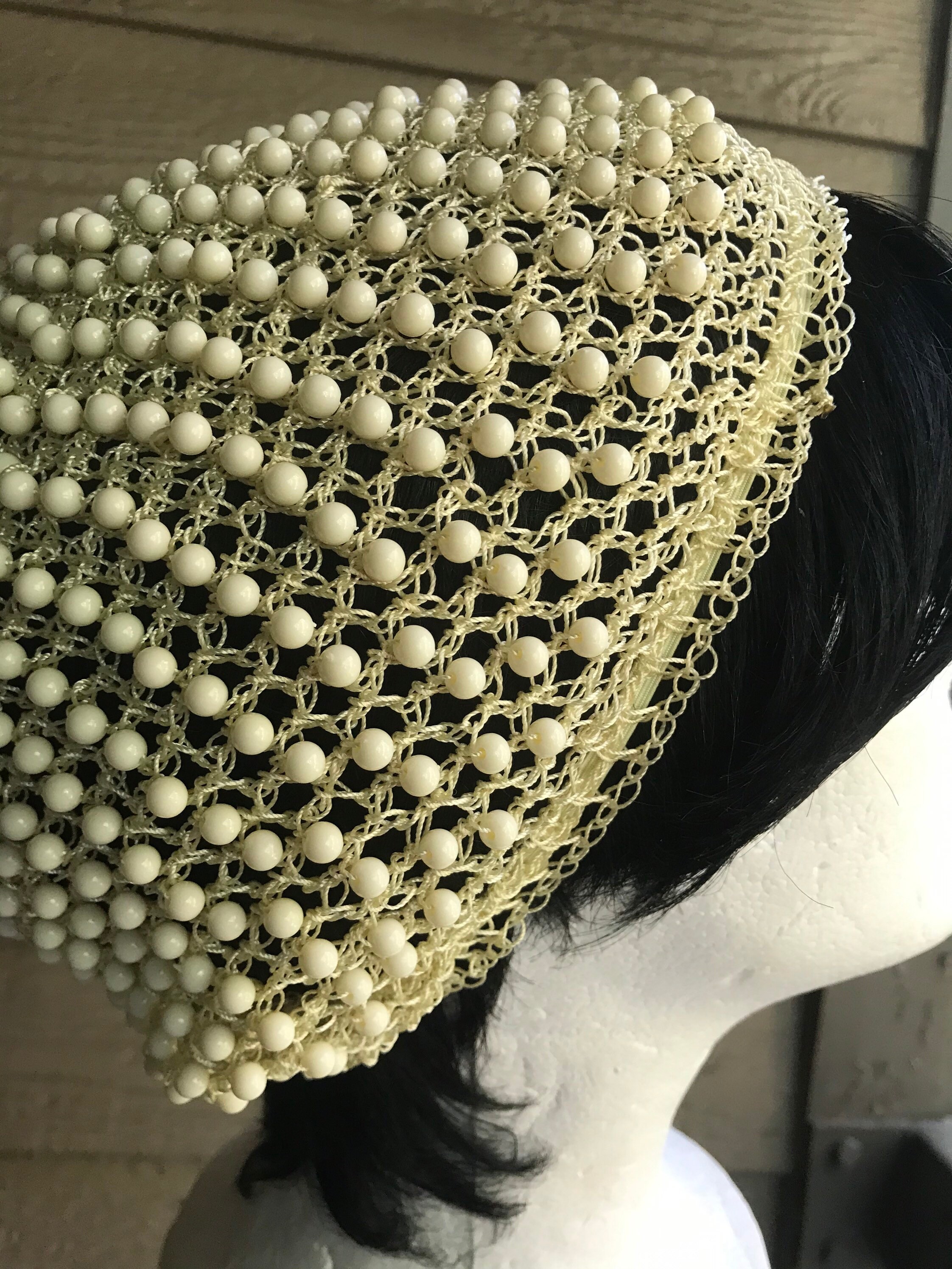 White Crochet Hair Net/ Snood With Ivory Pearl Beads - Etsy