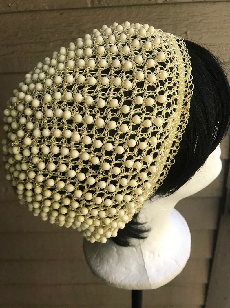 White Crochet Hair Net/ Snood With Ivory Pearl Beads - Etsy
