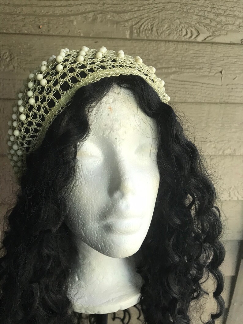 White Crochet Hair Net/ Snood With Ivory Pearl Beads - Etsy