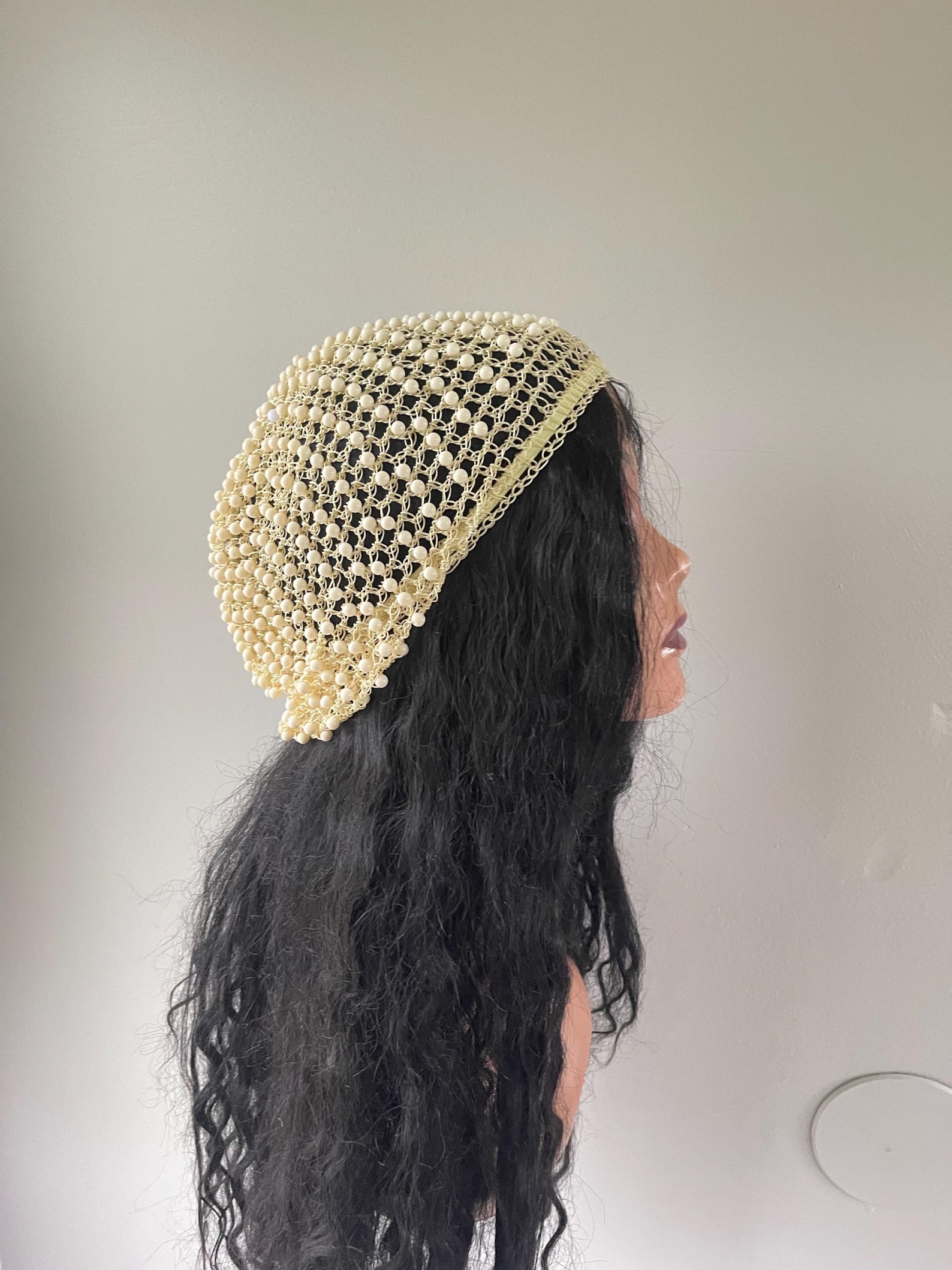 White Crochet Hair Net/ Snood With Ivory Pearl Beads - Etsy