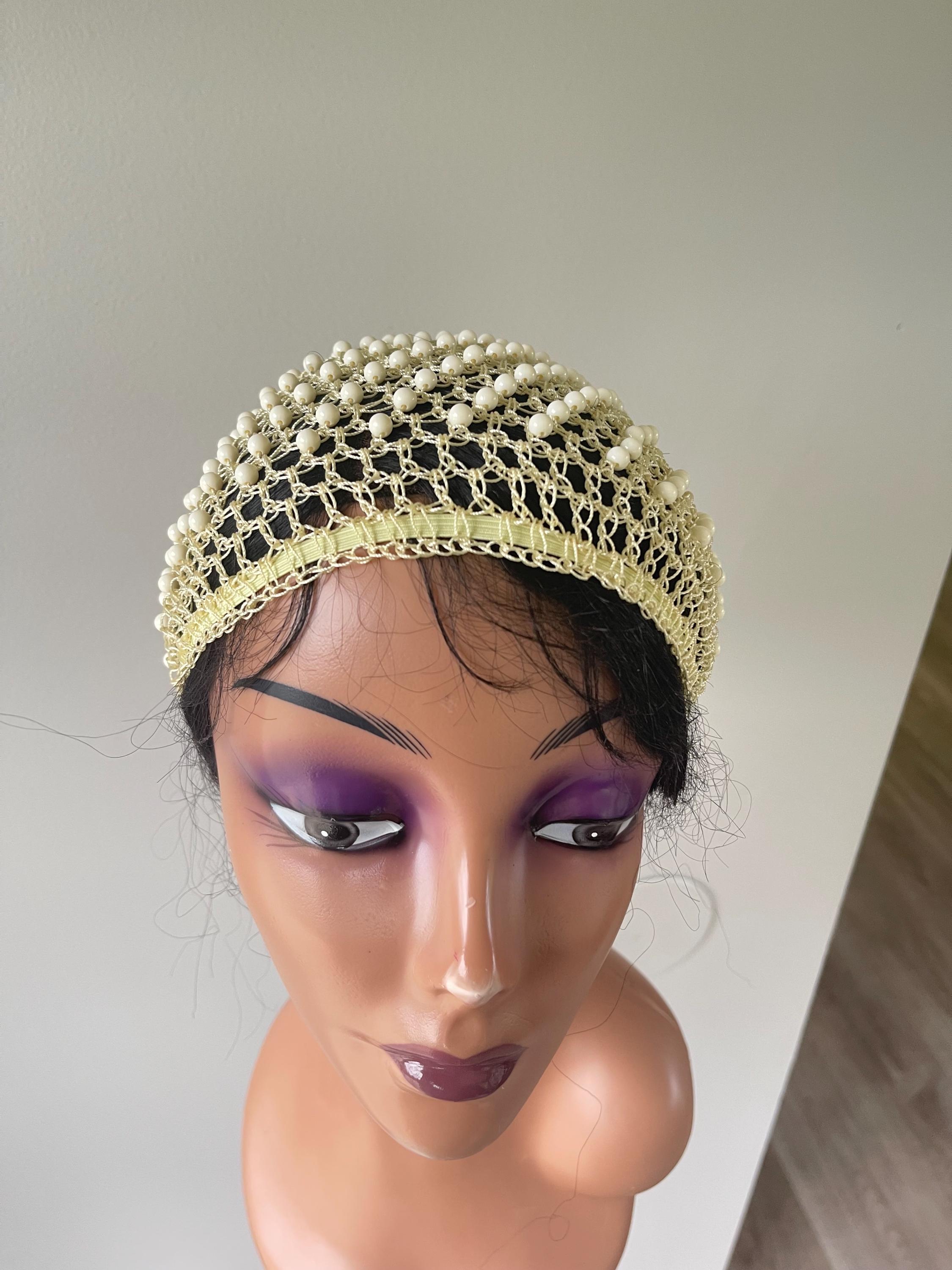 White Crochet Hair Net/ Snood With Ivory Pearl Beads - Etsy