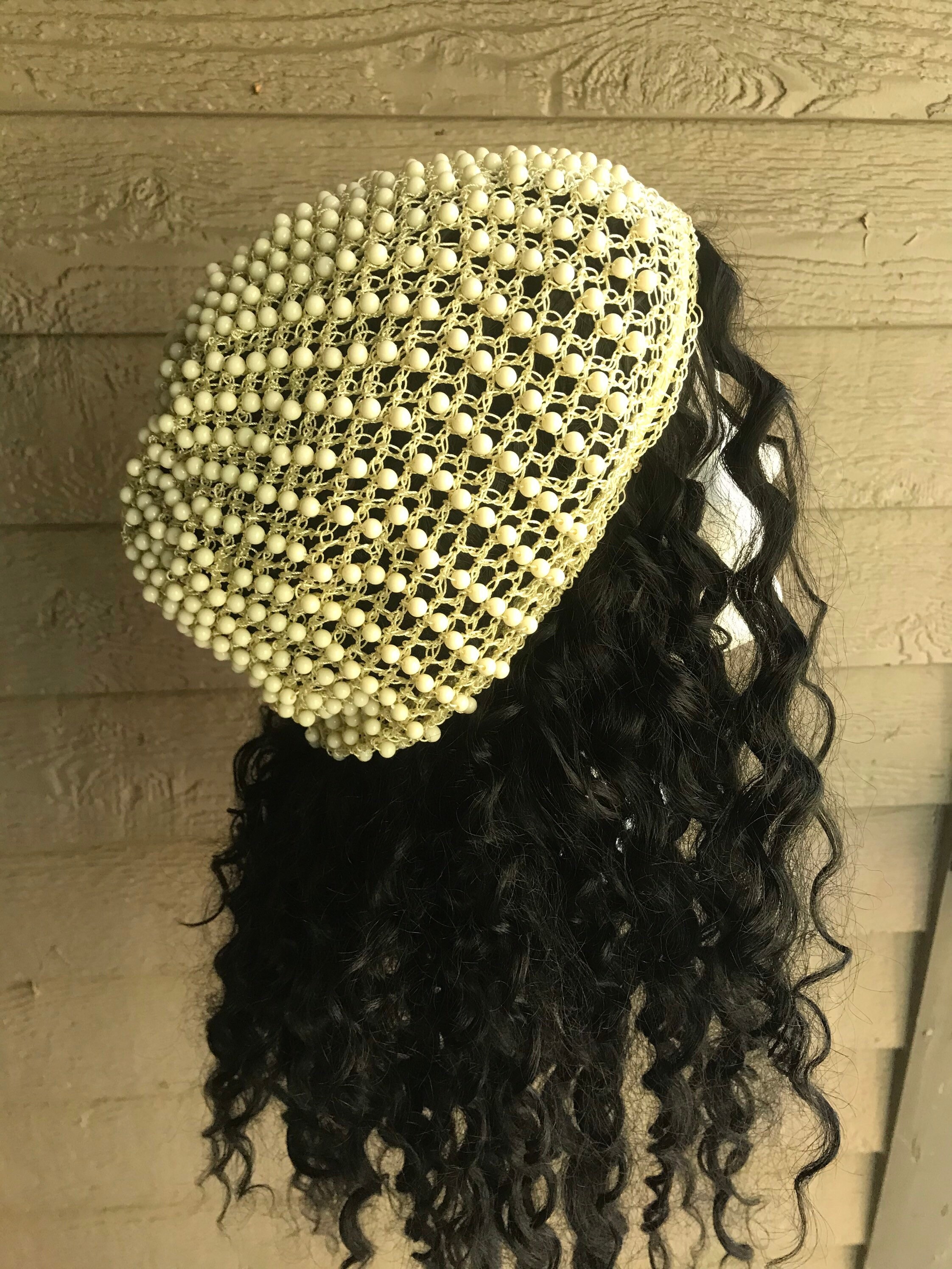 White Crochet Hair Net/ Snood With Ivory Pearl Beads - Etsy