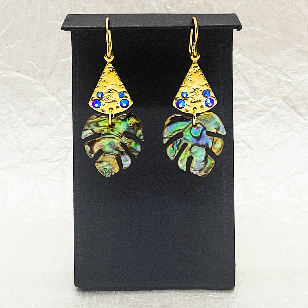 Abalone Earrings. Abalone Shell. Monstera Leaf. Iridescent Earrings ...