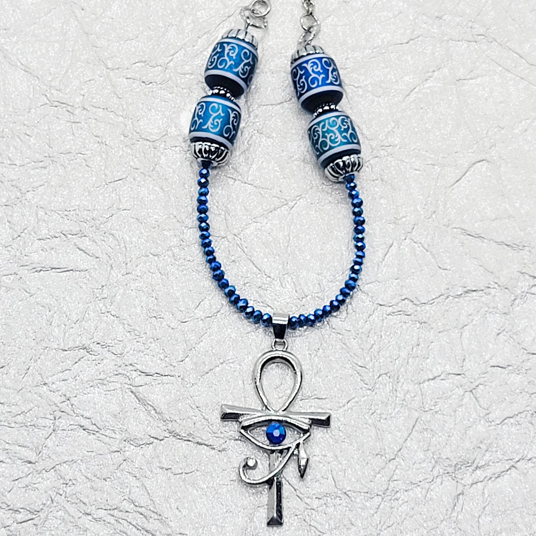 Eye of Horus. Blue Crystal Necklace. Eye of Horus Pendant. Egyptian ...