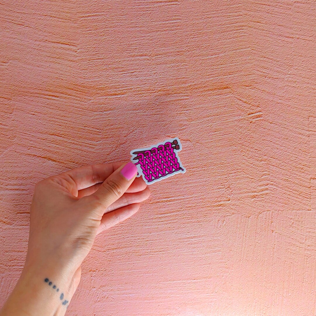 Sticker: Knitting, Pink - Die Cut Vinyl Sticker; Gift for Knitter ...
