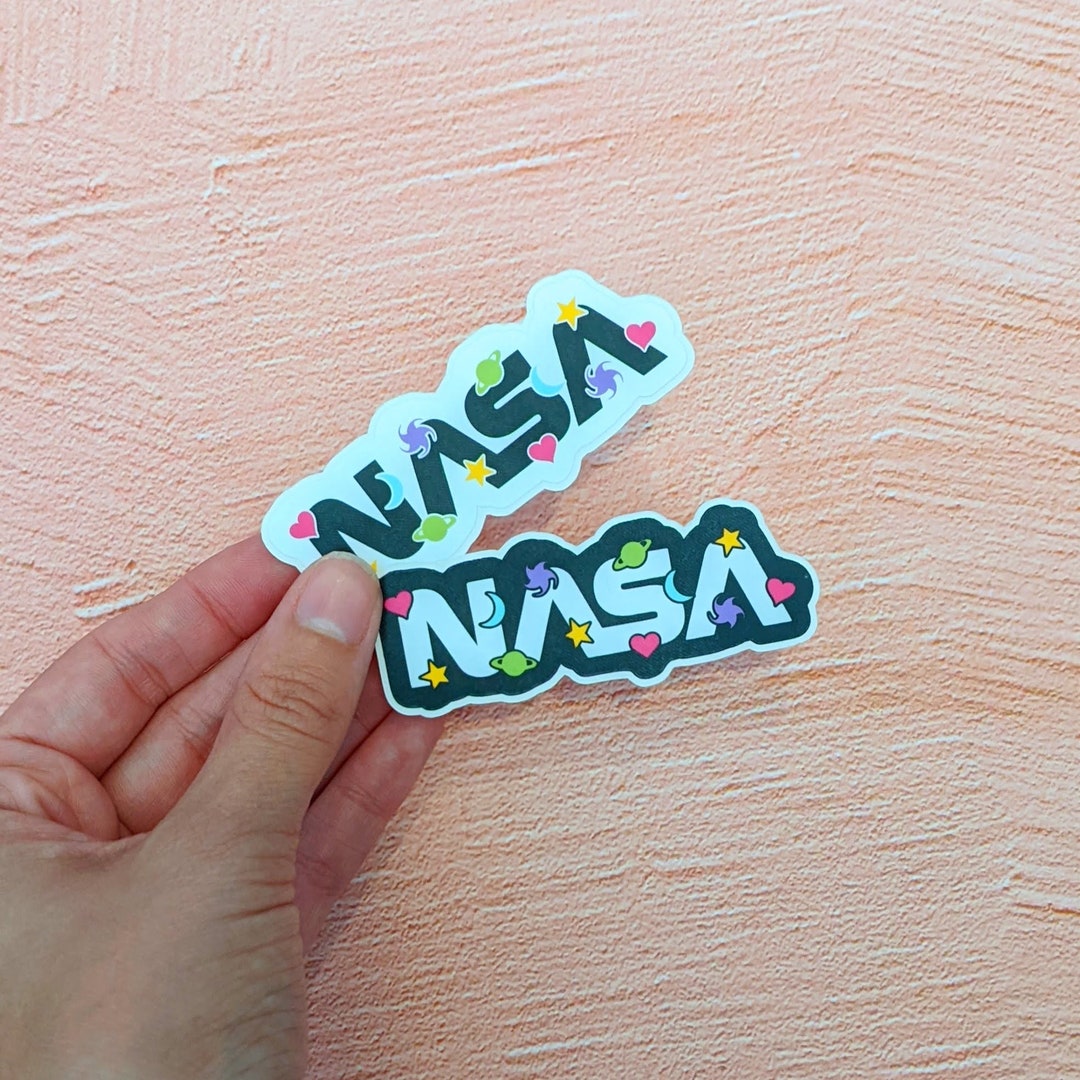 Rainbow NASA Sticker. Worm Logo With Colorful Heart, Star, Moon, Galaxy ...