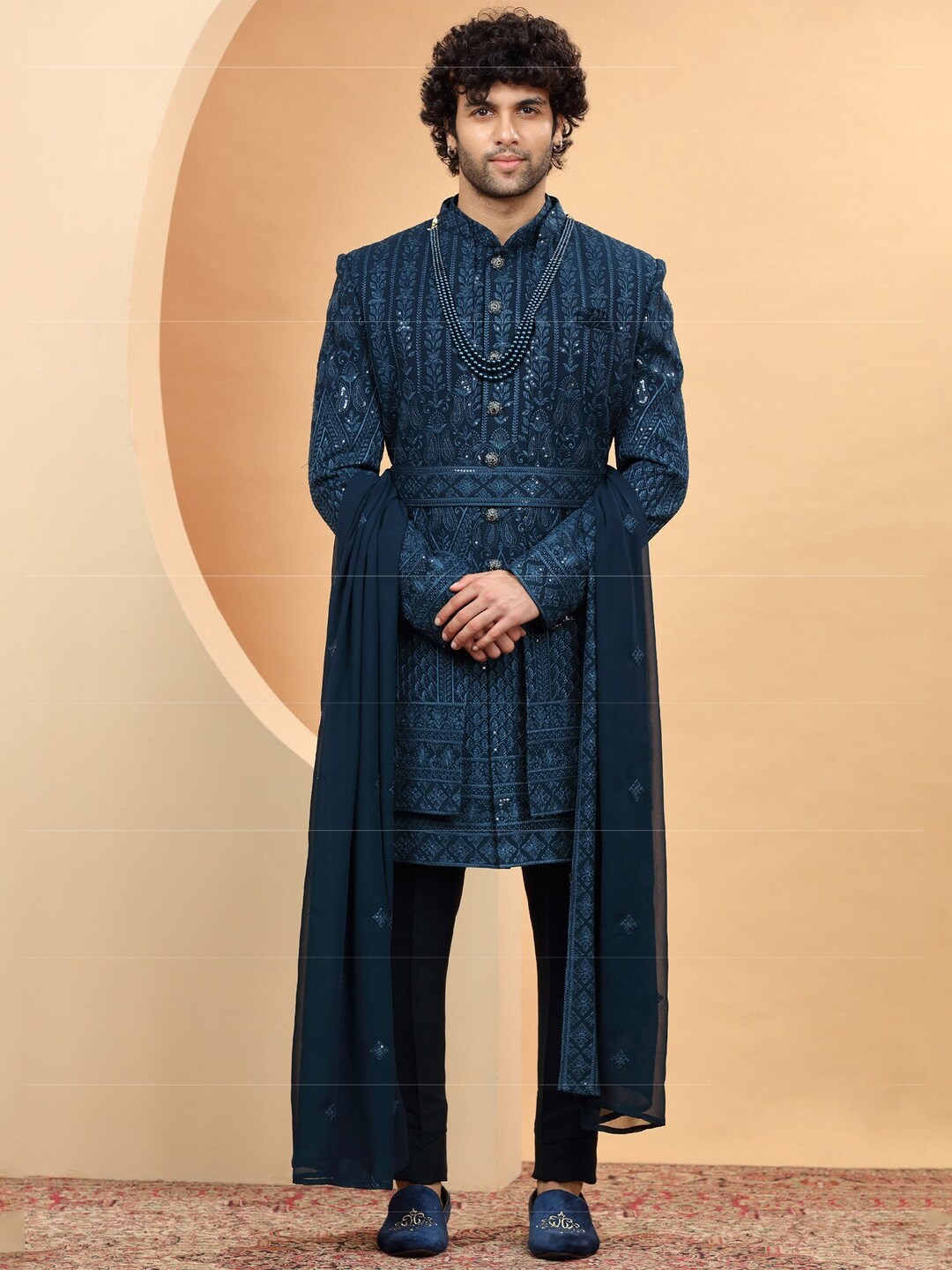 Blue Embroidered Sherwani for Groom,men Wedding Sherwani,mens ...