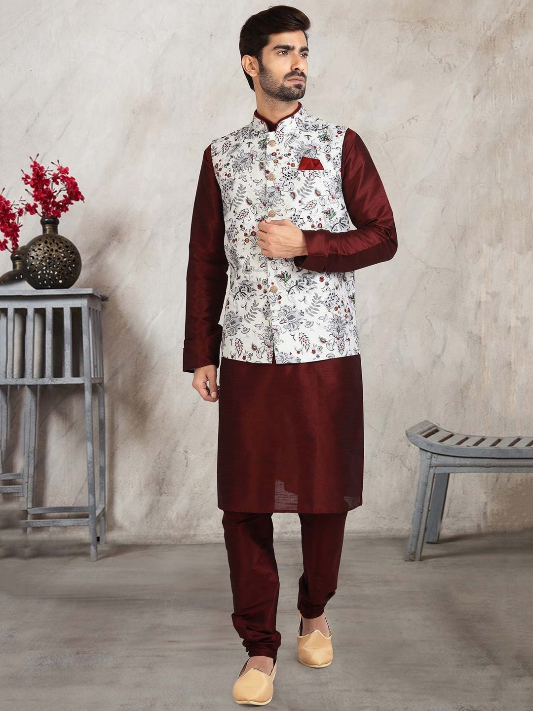 Silk Kurta Pajama With Modi Jacket, Nehru Jacket With Kurta Pajama ...