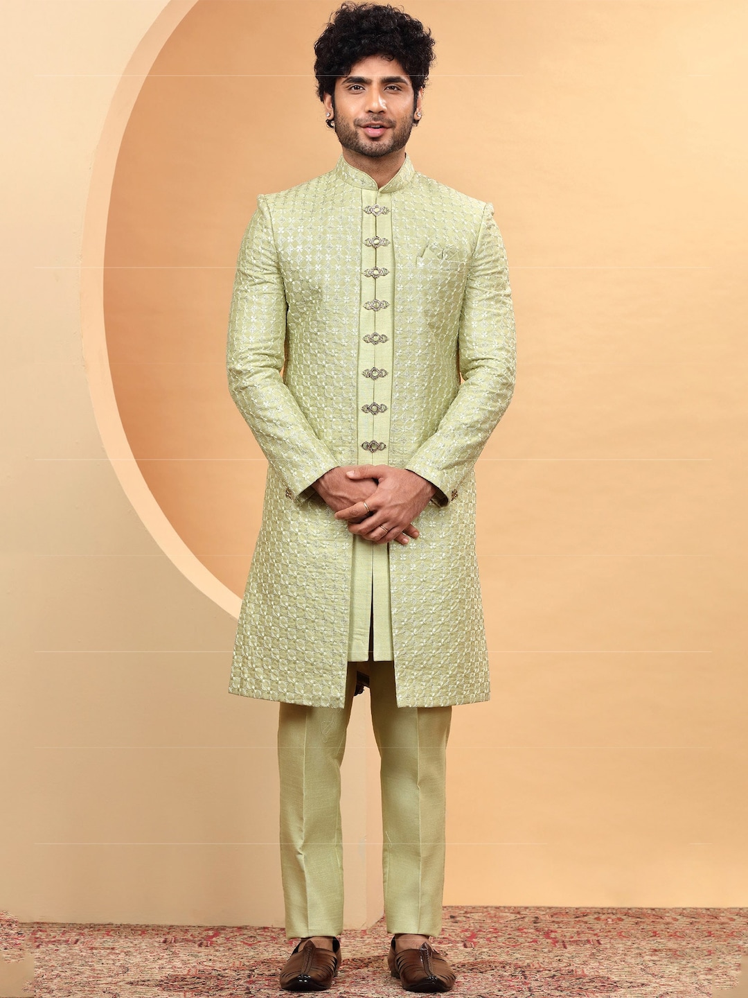 Green Layered Designer Indo Western Sherwani for Men,mens Wedding ...
