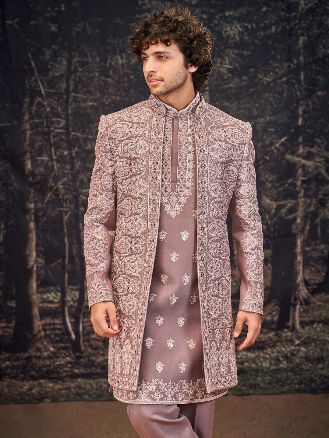 Purple Color Embroidered Sherwani With Long Jacket,indowestern for Men ...
