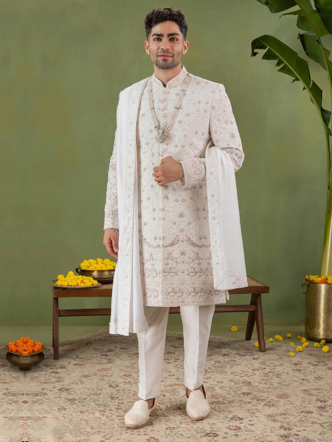Cream Color Thread Emroidered Sherwani With Dupatta,sherwani for Men ...