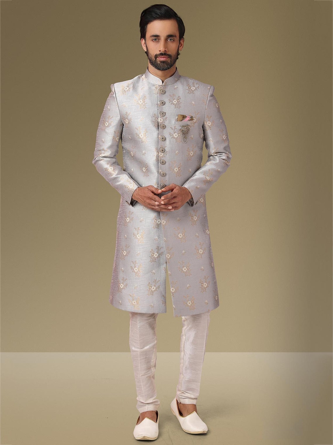 Silver Grey Color Sherwanisherwani for Weddiingindowestern - Etsy