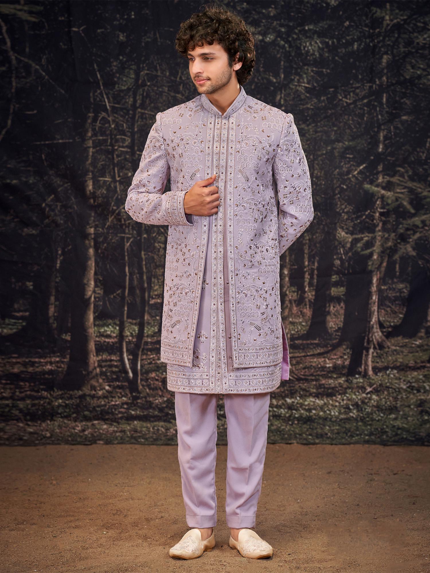 Sky Blue Color Embroidered Sherwani With Long Jacket,indowestern for ...