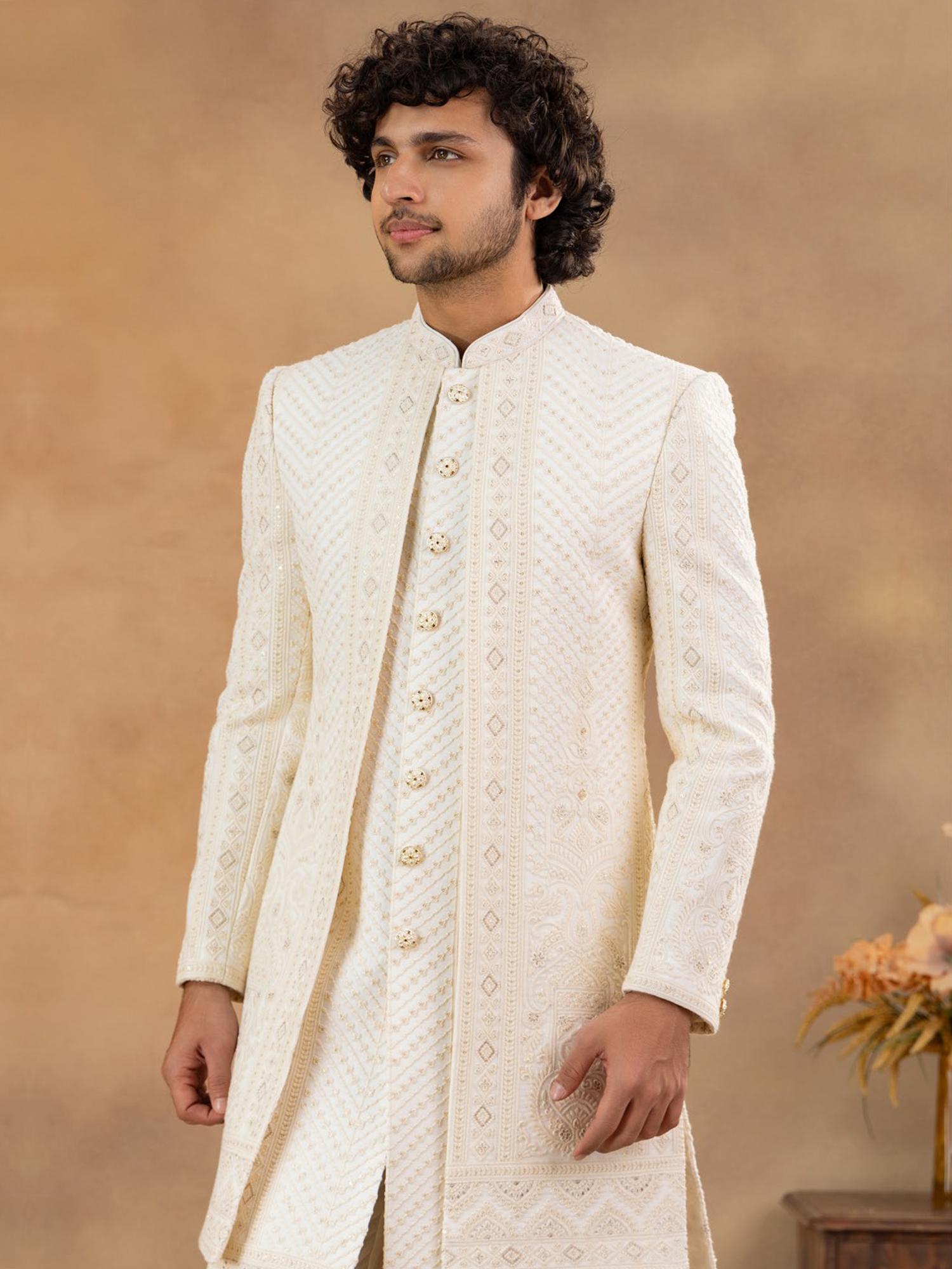 Cream Color Thread Embroidered Front Open Sherwani,sherwani for Men ...