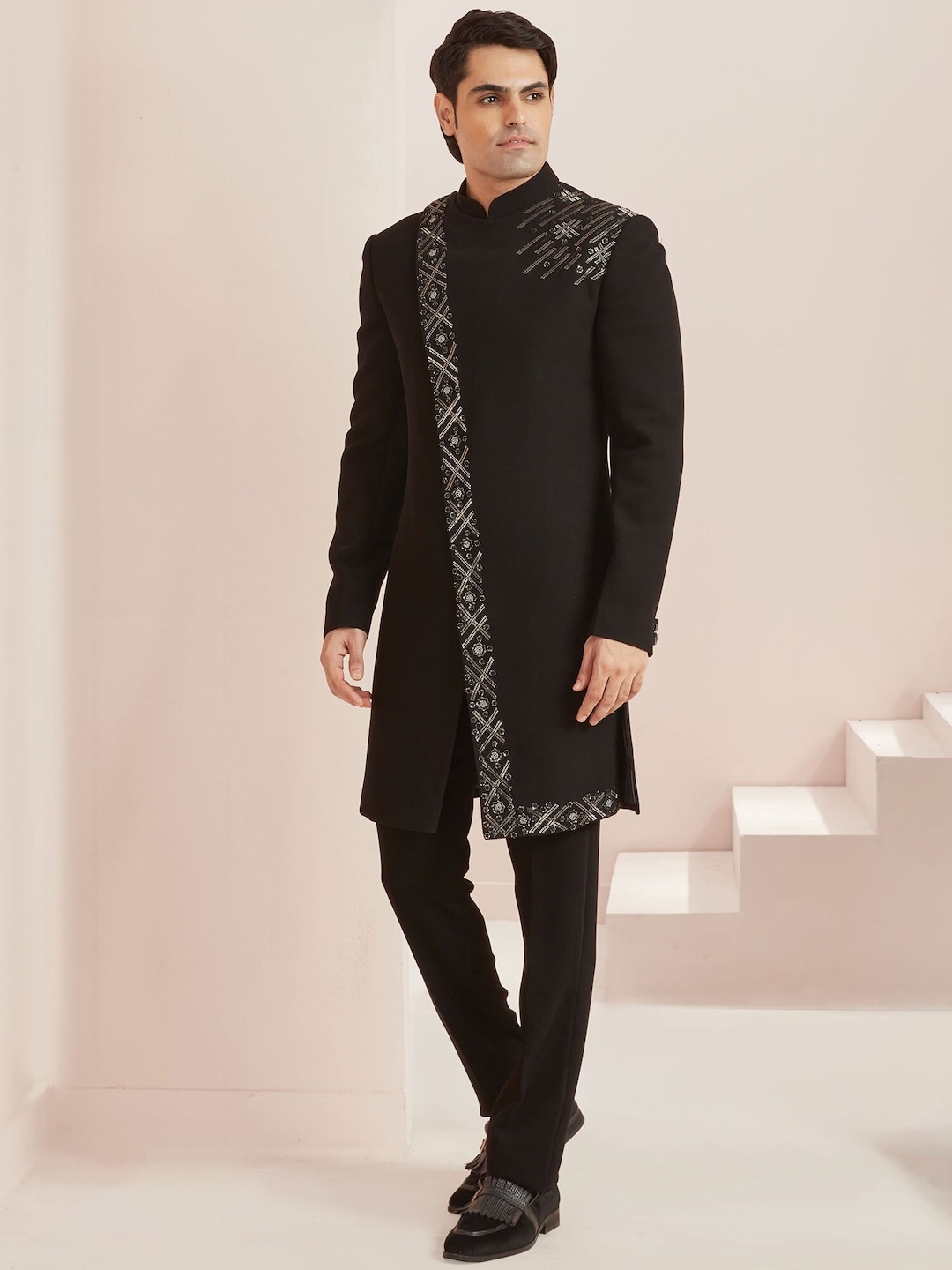 Black Indo Western Sherwani,indowesrten for Men,mens Wedding Sherwani ...