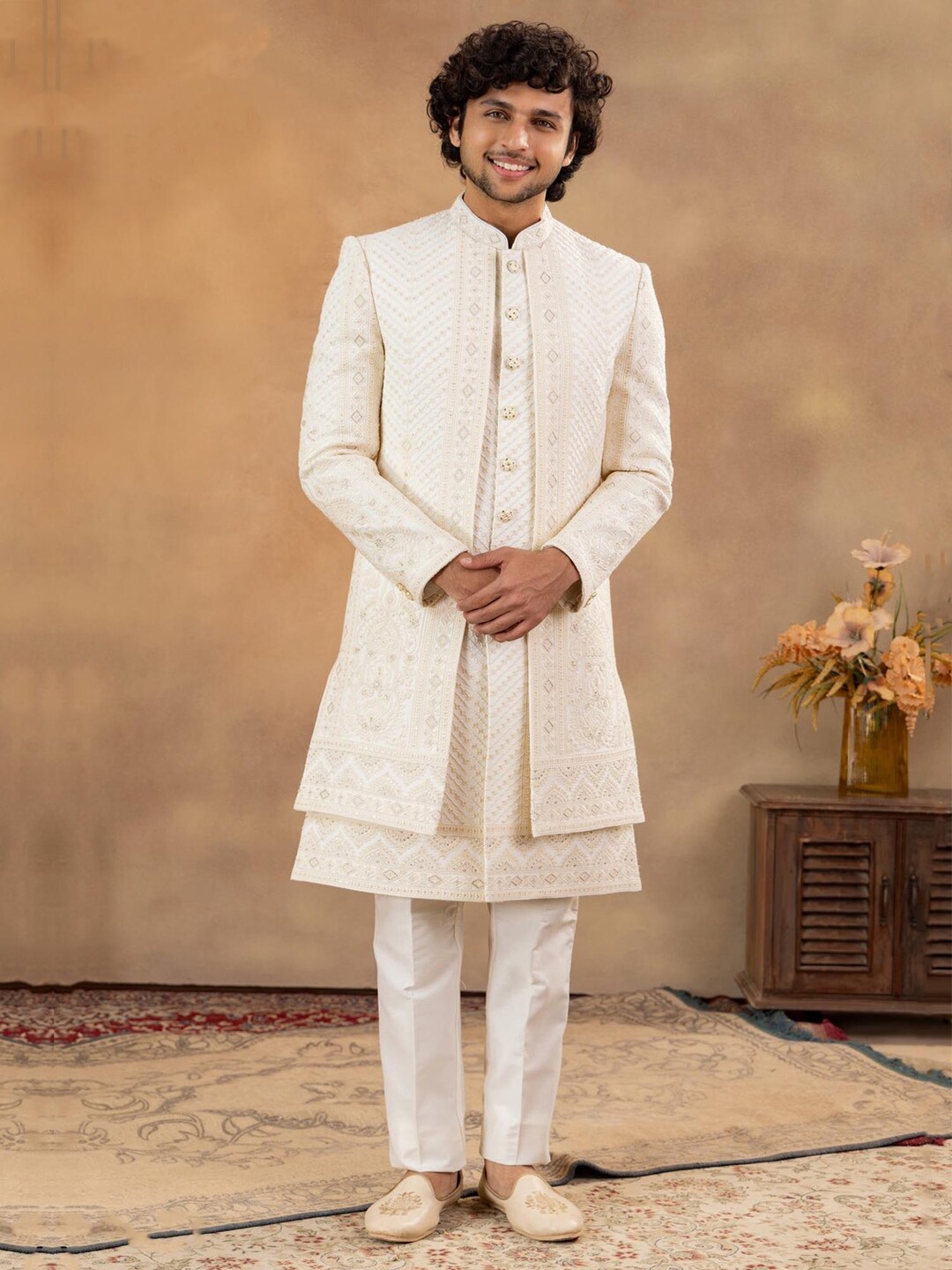 Cream Color Thread Embroidered Front Open Sherwani,sherwani for Men ...