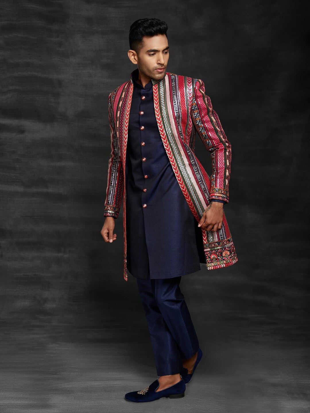 Blue Jacket Style Silk Indo Western With Embroidery,indowstern,wedding ...
