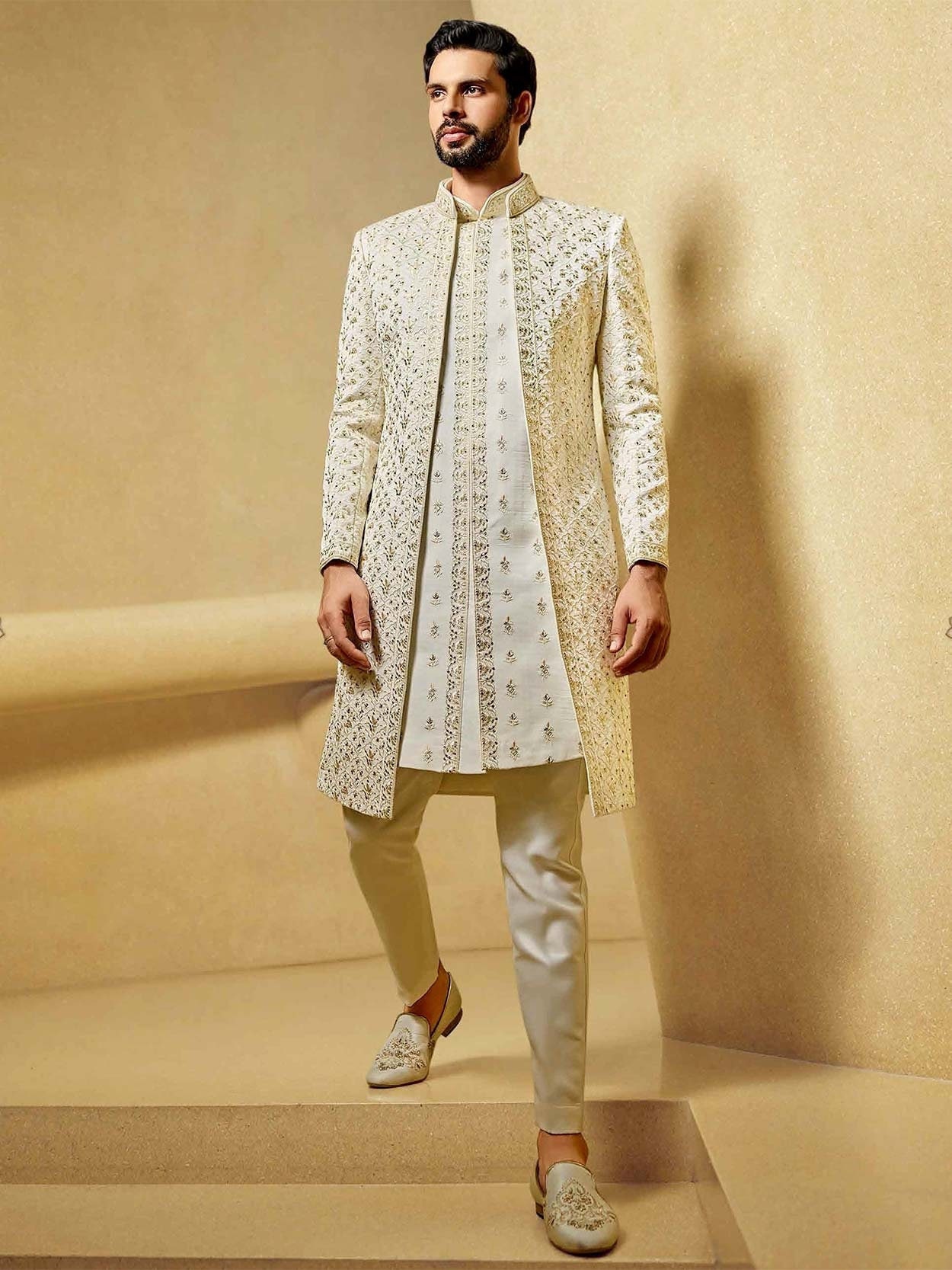 Indo Western Sherwani Beige Kurta Groomsmen Kurta Sherwani Men Wedding ... Indo Western Sherwani Beige Kurta Groomsmen Kurta Sherwani Men Wedding ...
