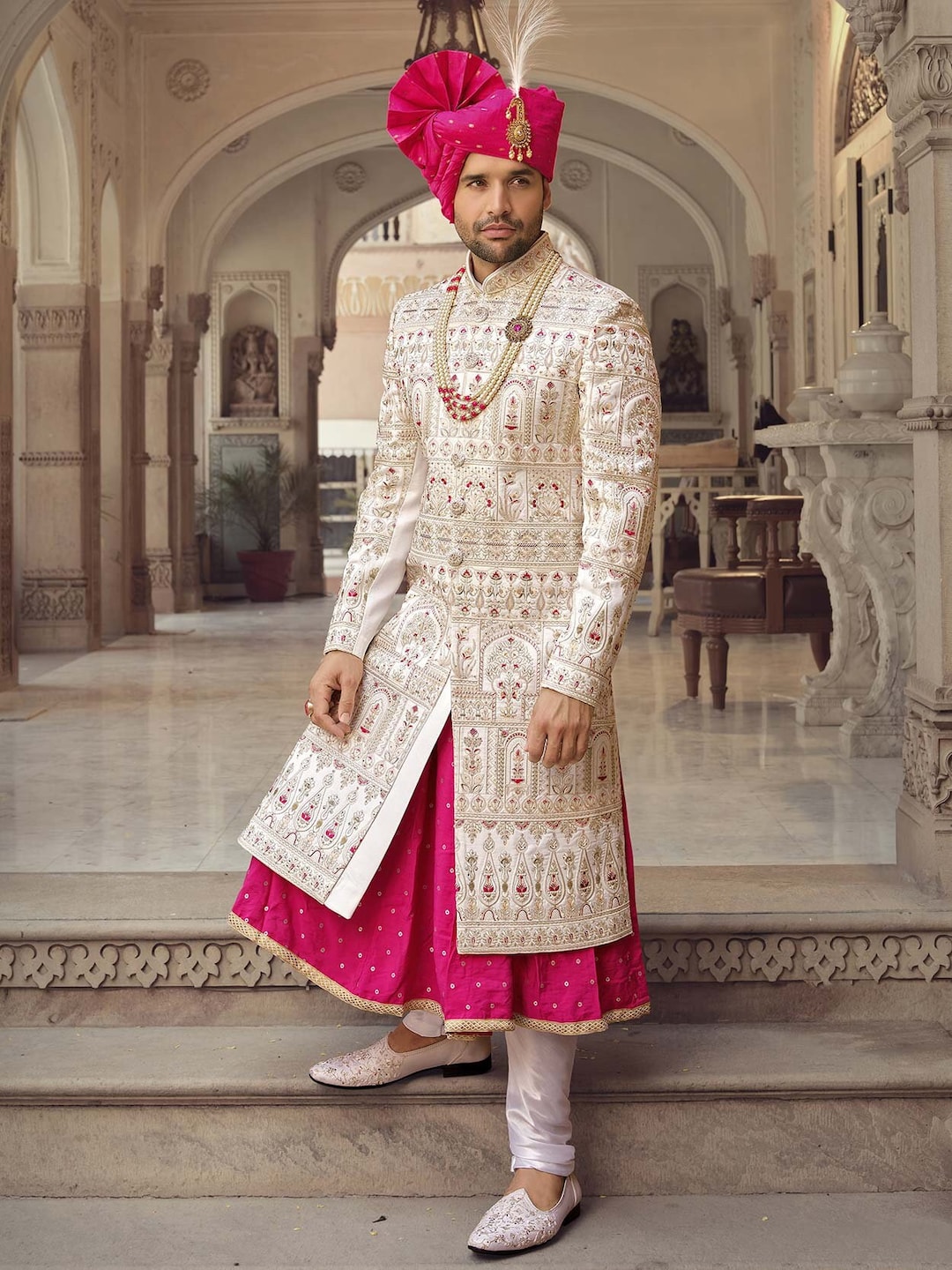 Off White Groom Embroidered Sherwani With Anarkali Kurta,designer ...