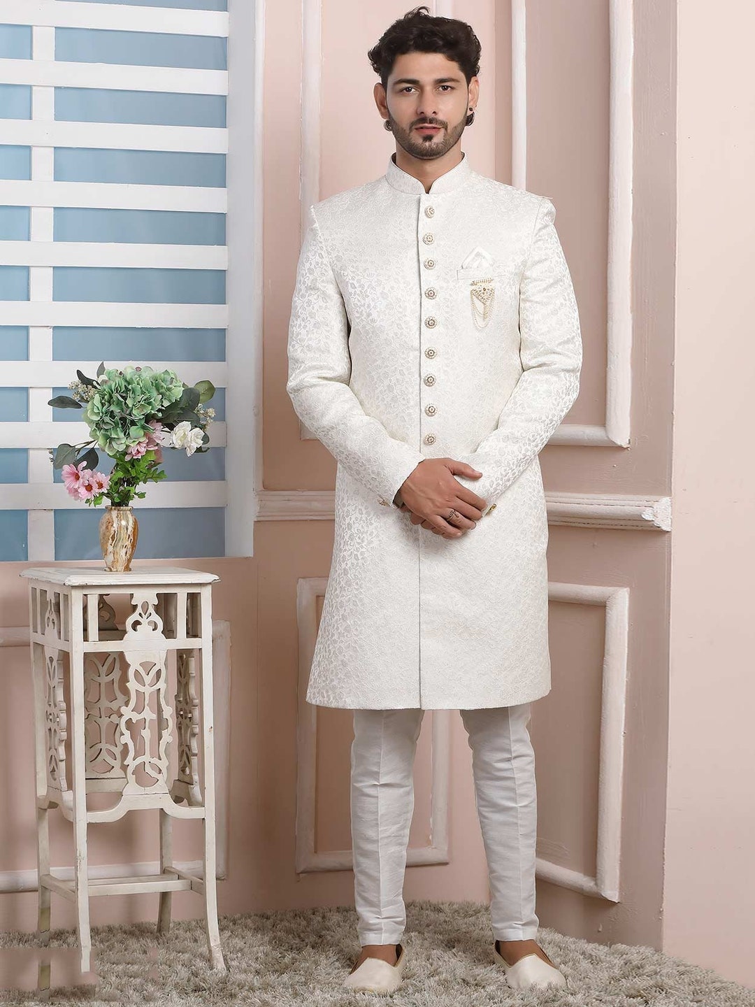 White Indo Western Sherwani,indowesrten for Men,mens Wedding Sherwani ...