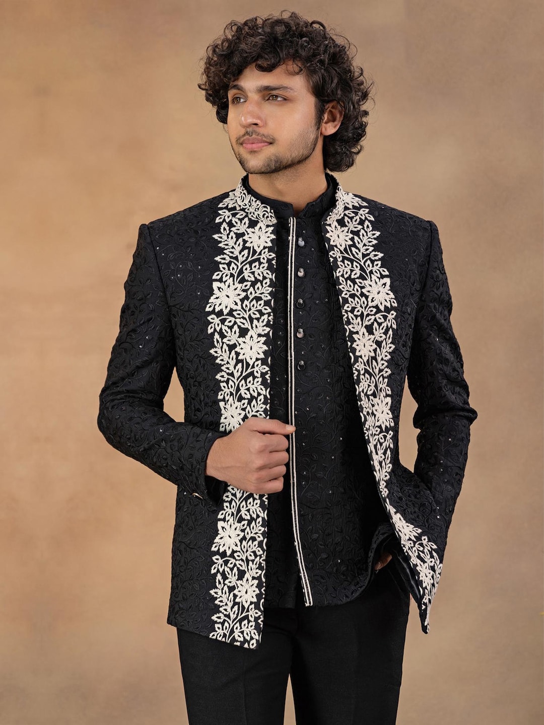 Black Color Embroidered Front Open Jodhpuri Suit With Jacket and ...