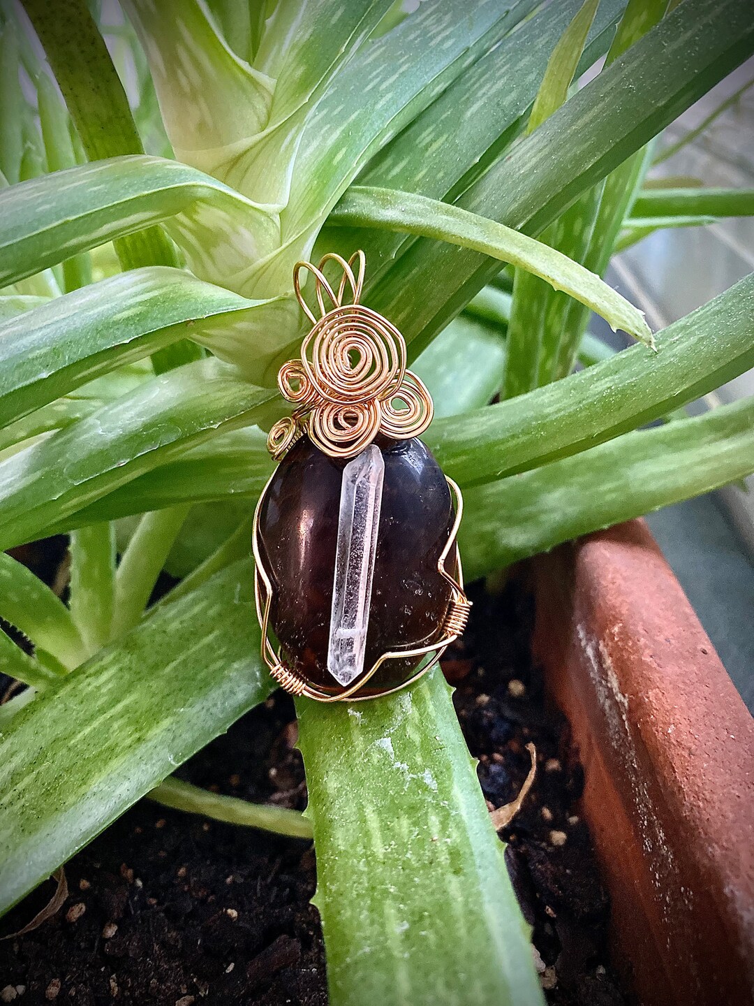 Pamunkey Native American Wire Wrapped Worry Stone Tiger Eye With Clear ...