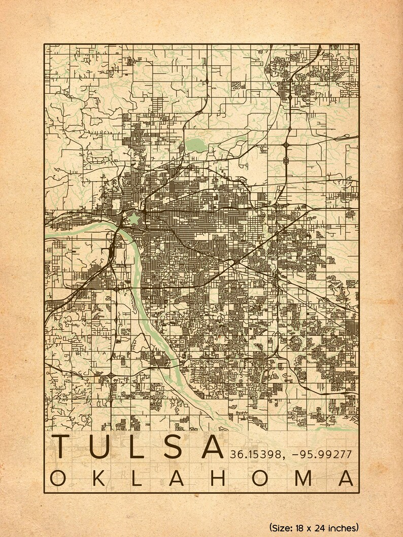 Tulsa Map Print Poster Antique Vintage Aged Tulsa Oklahoma | Etsy