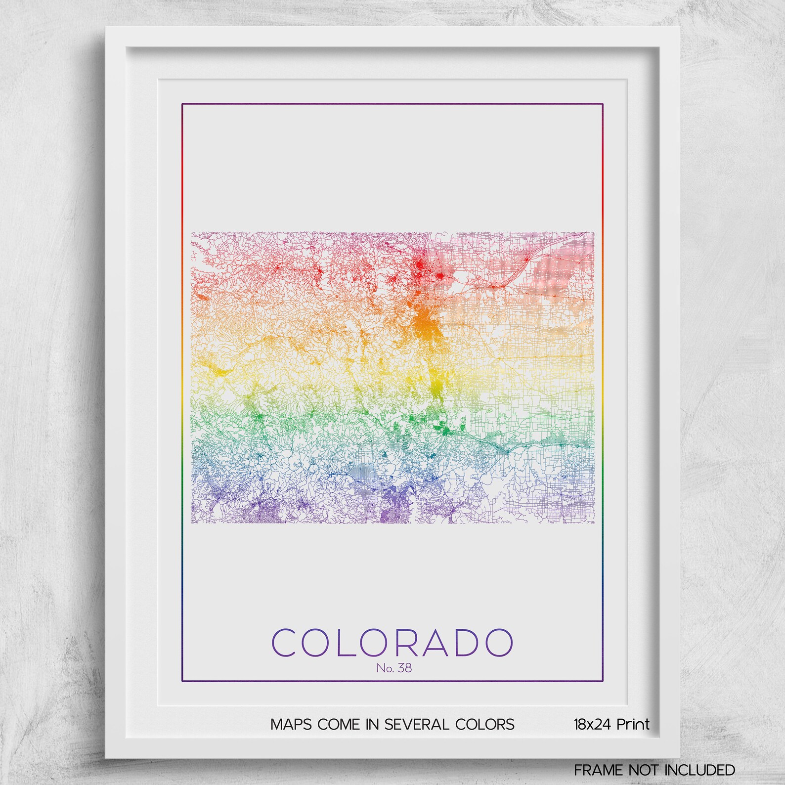 Colorado CO State Map Road Map Roadways Different Custom Color | Etsy