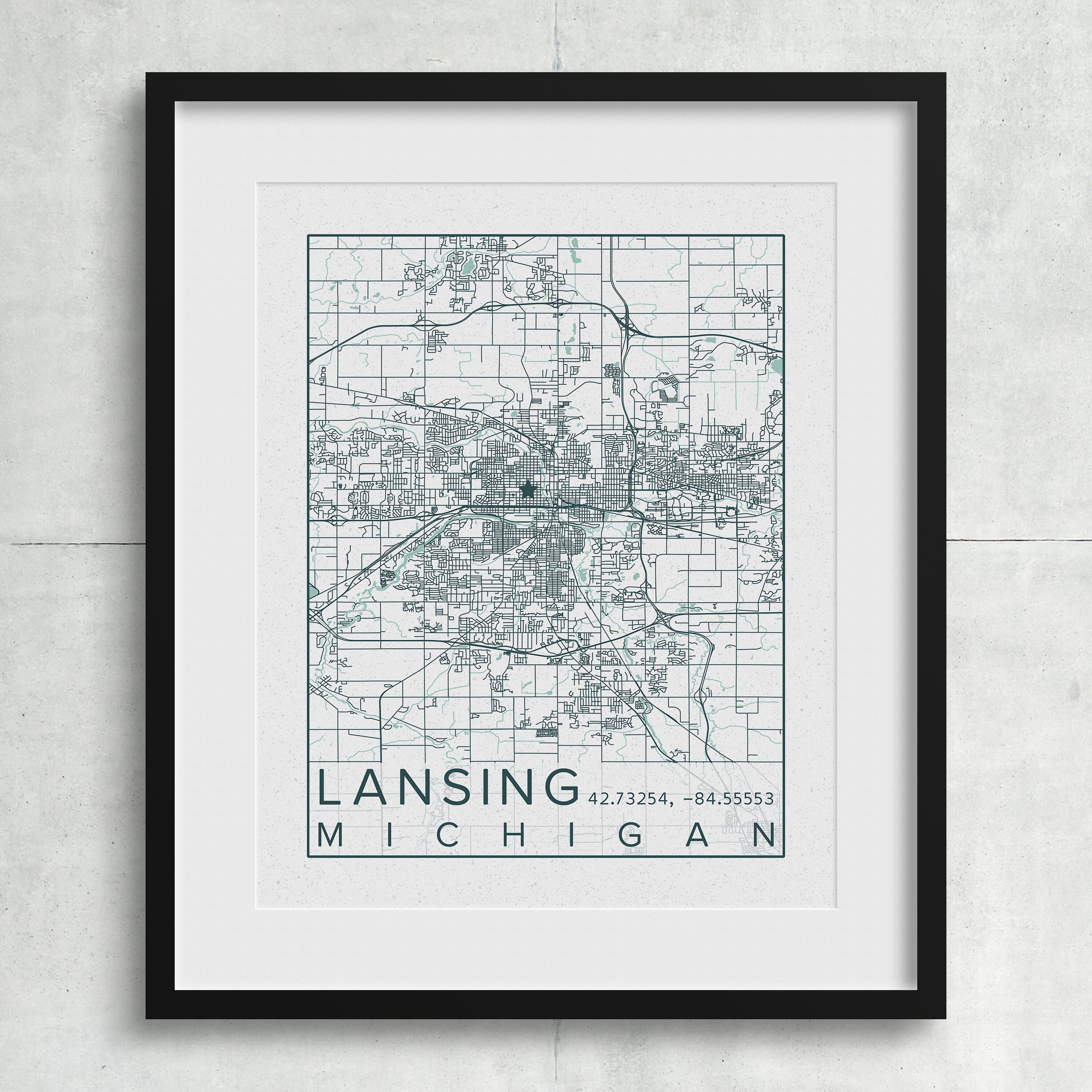 Lansing City Mapa Imprimir Cartel Azul Verde Lansing Michigan - Etsy España