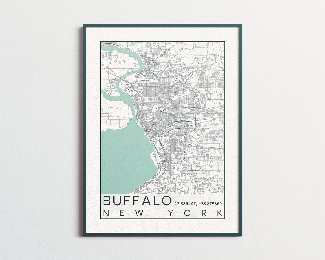 Buffalo New York City Map Print Poster Blue Green Blue Lake Erie ...
